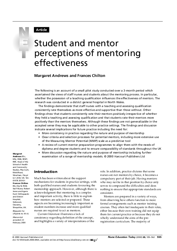 (PDF) Student and mentor perceptions of mentoring effectiveness