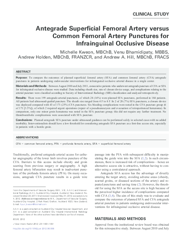 (PDF) Antegrade Superficial Femoral Artery versus Common Femoral Artery ...