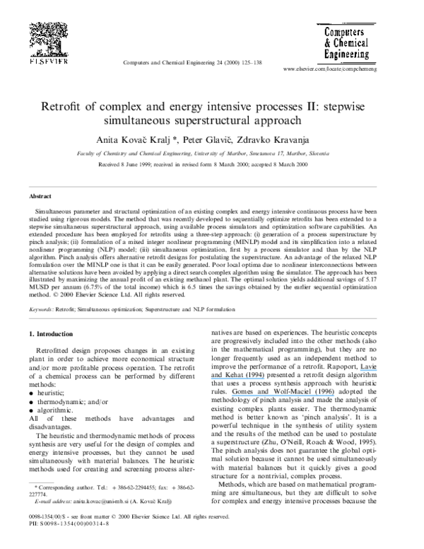 (PDF) Retrofit of complex and energy intensive processes