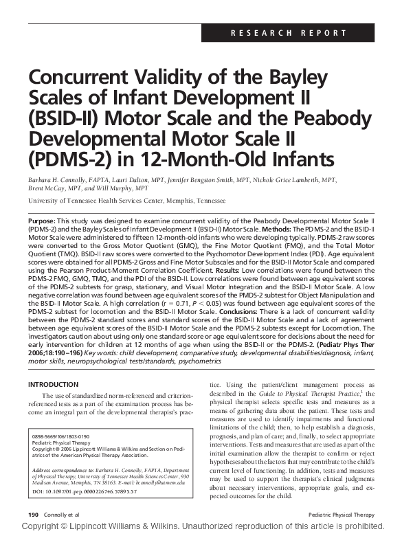 (PDF) Concurrent Validity of the Bayley Scales of Infant Development II ...