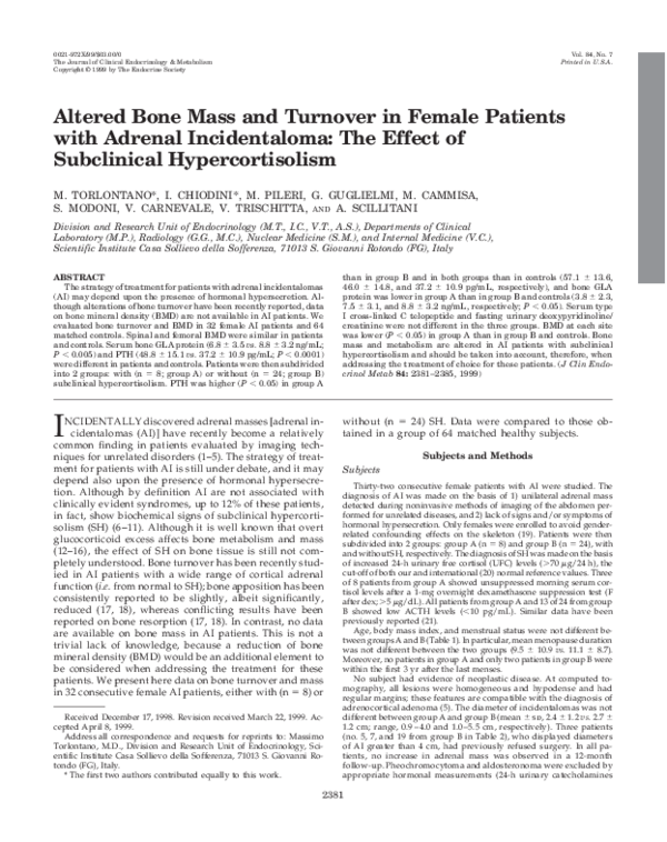 (PDF) Altered Bone Mass and Turnover in Female Patients with Adrenal ...