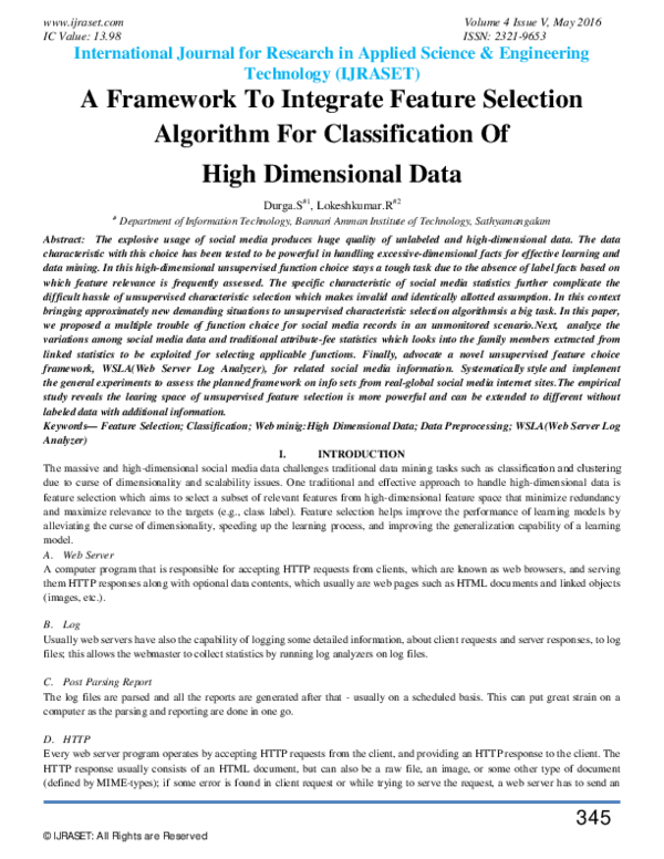 Pdf A Framework To Integrate Feature Selection Algorithm For