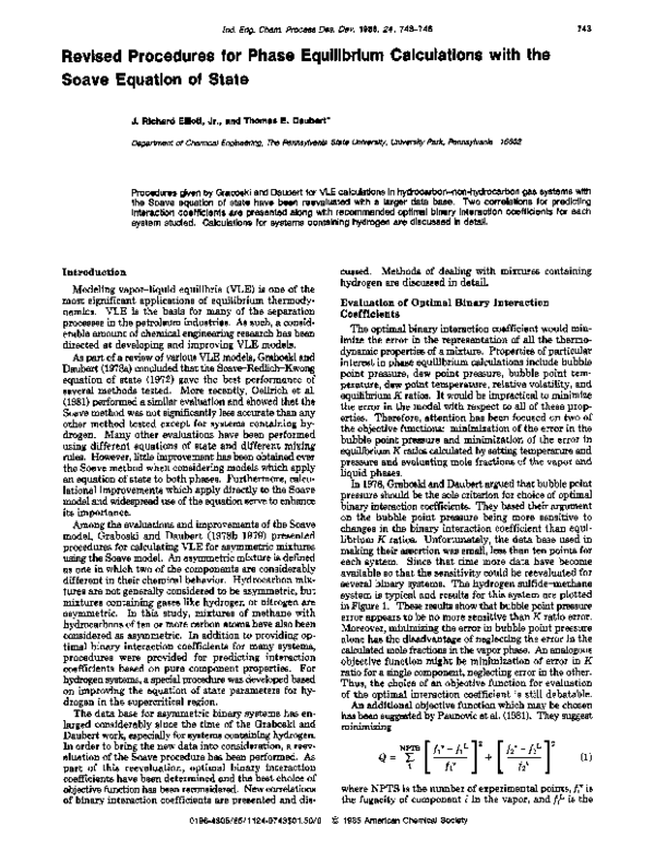 (PDF) Revised procedures for phase equilibrium calculations with the Soave equation of state