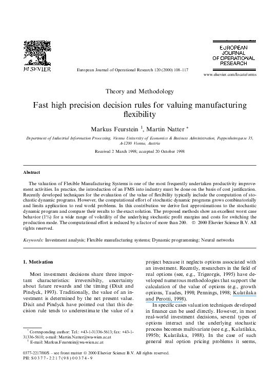 (PDF) Fast high precision decision rules for valuing manufacturing ...