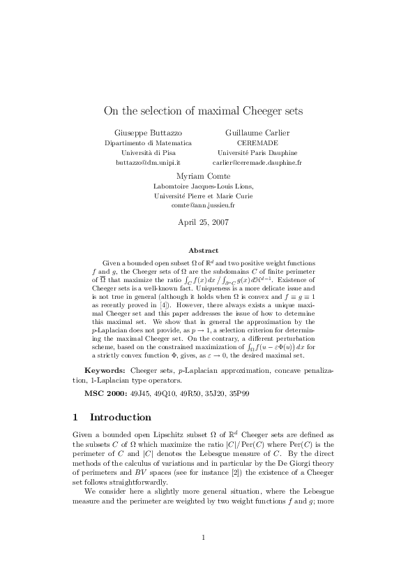 (PDF) On the selection of maximal Cheeger sets