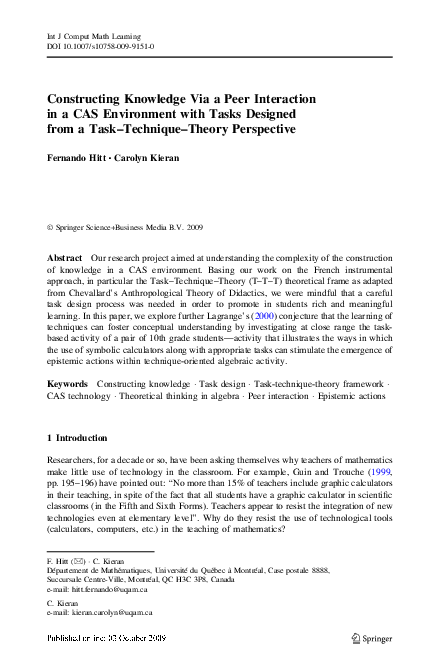 (PDF) Constructing Knowledge Via a Peer Interaction in a CAS Environment with Tasks Designed ...