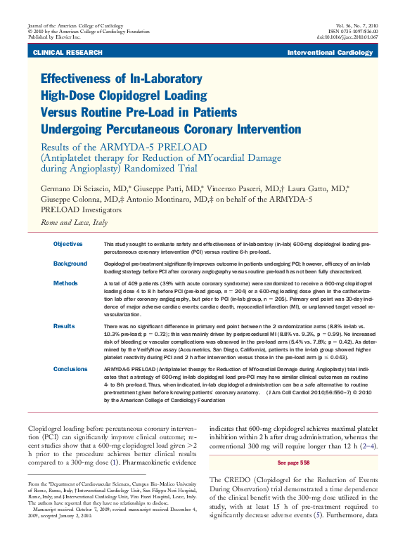 (PDF) Effectiveness of In-Laboratory High-Dose Clopidogrel Loading ...