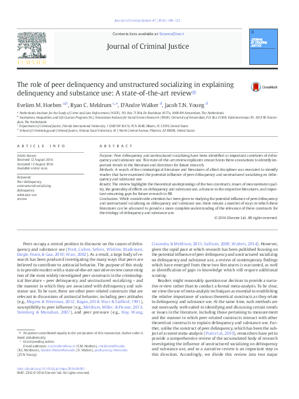 (PDF) The role of peer delinquency and unstructured socializing in ...
