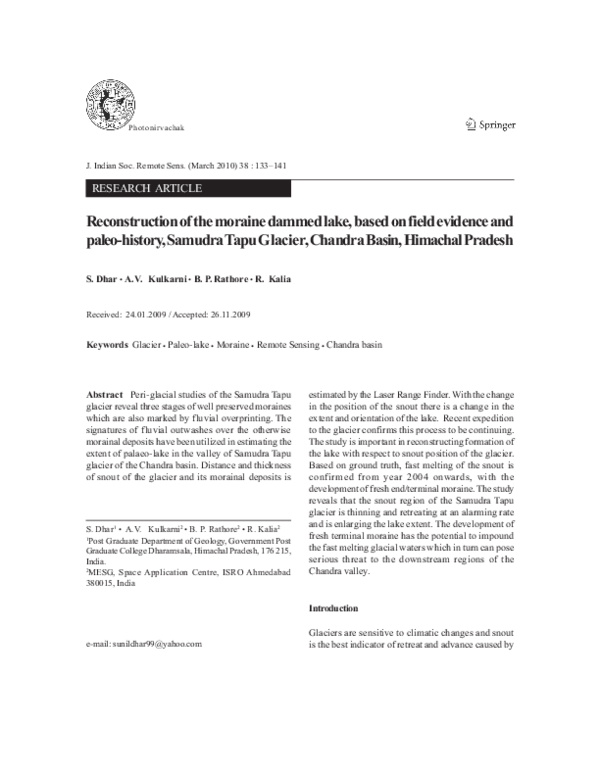 (PDF) Reconstruction of the moraine dammed lake, based on field ...