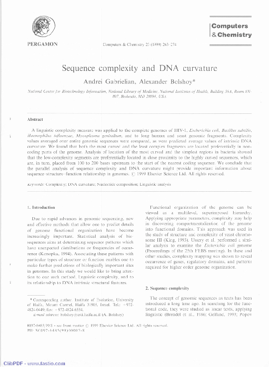 (PDF) Sequence Complexity and DNA Curvature