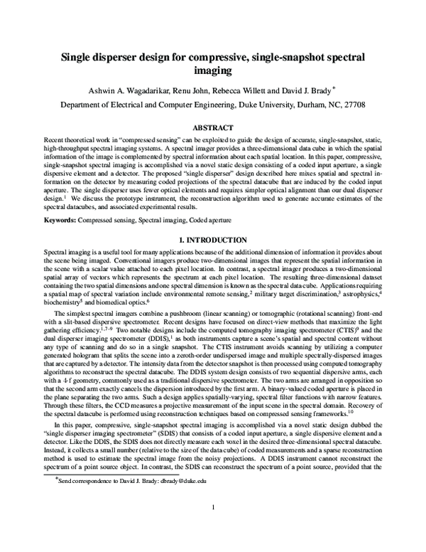 (PDF) Single disperser design for compressive, single-snapshot spectral ...