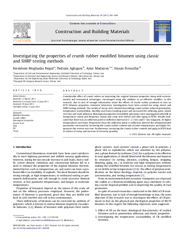 (PDF) Investigating the properties of crumb rubber modified bitumen ...