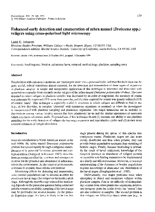 (PDF) Enhanced early detection and enumeration of zebra mussel ...