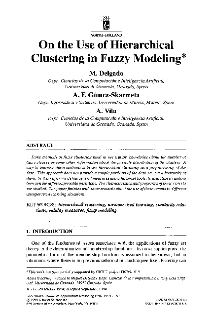 (PDF) On the use of hierarchical clustering in fuzzy modeling
