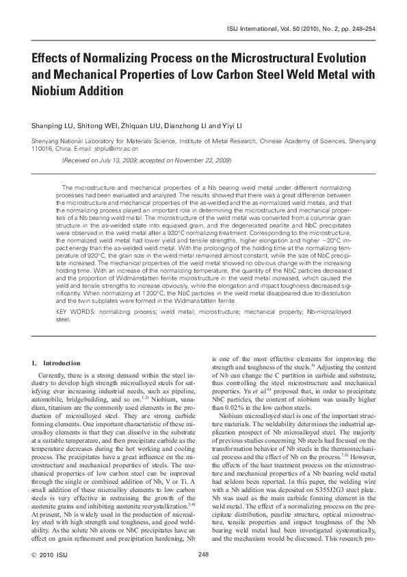 (PDF) Effects of Normalizing Process on the Microstructural Evolution and Mechanical Properties ...