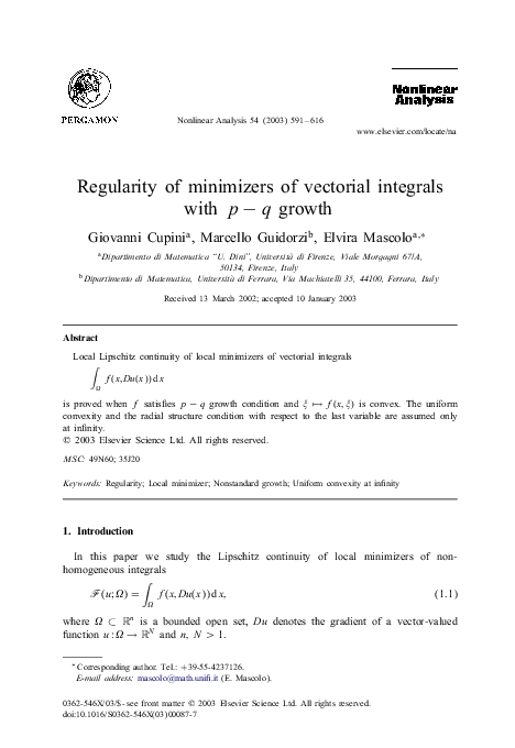 (PDF) Regularity of minimizers of vectorial integrals with p− q growth | Marcello Guidorzi ...