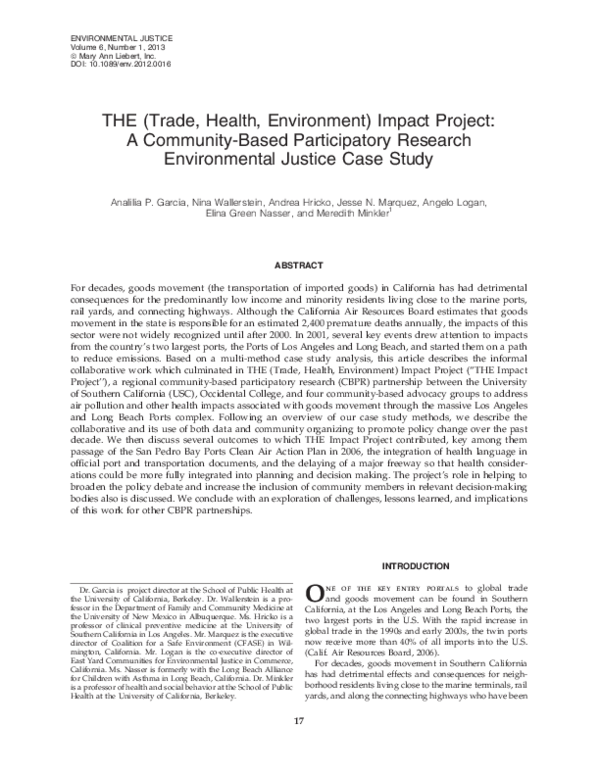 (PDF) THE (Trade, Health, Environment) Impact Project: A Community ...