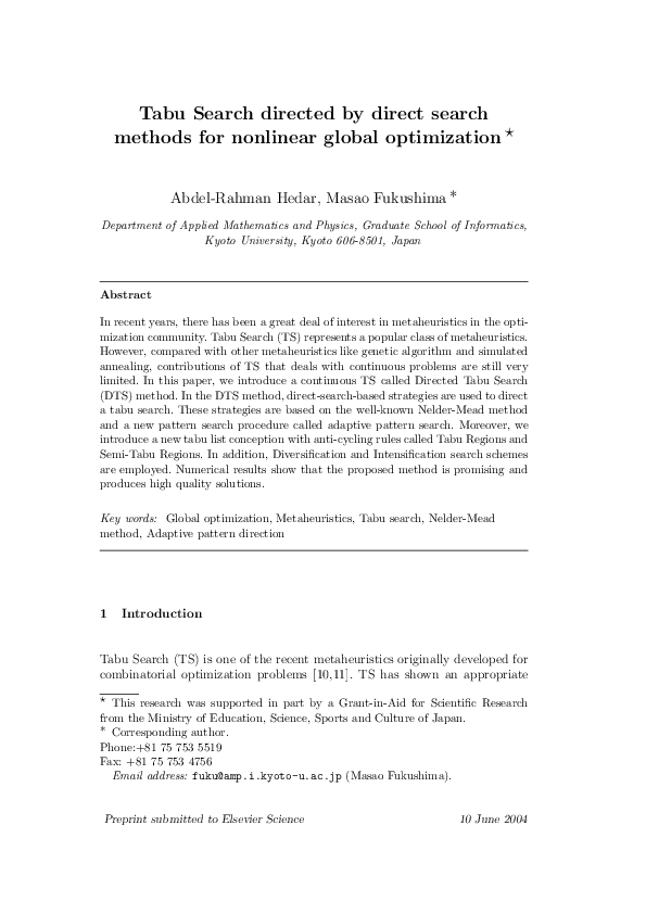 (PDF) Tabu search directed by direct search methods for nonlinear ...