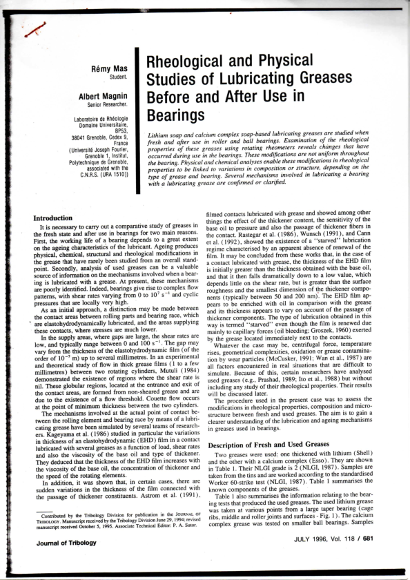 (PDF) Rheological and Physical Studies of Lubricating Greases Before ...