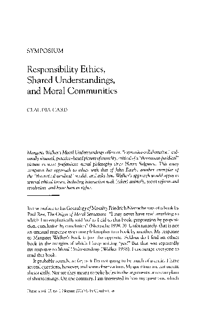 (PDF) Claudia Card (2002). Responsibility Ethics, Shared Understandings ...