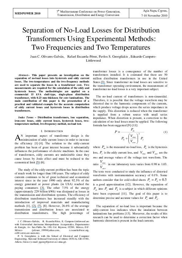 (PDF) Separation of core losses in distribution transformers using ...