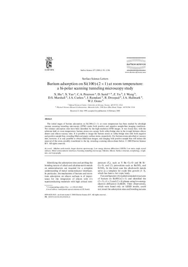 (PDF) Barium adsorption on Si(100)-(2×1) at room temperature: a bi ...
