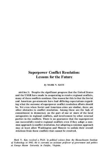(PDF) Superpower Conflict Resolution: Lessons for the Future