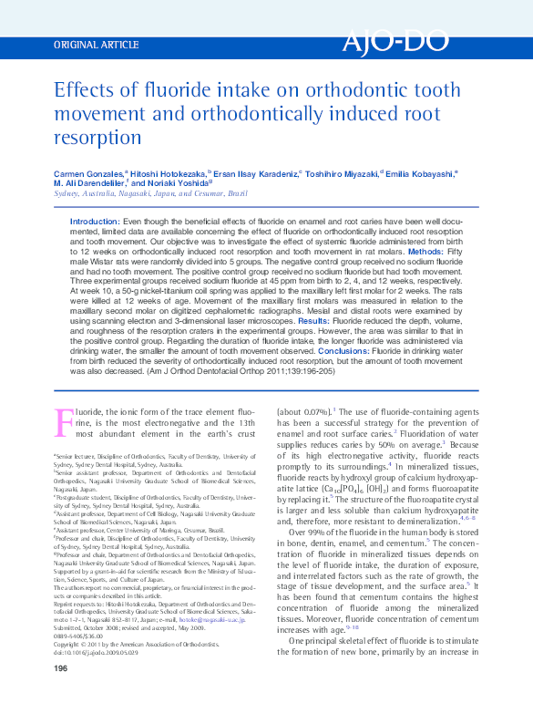 (PDF) Effects of fluoride intake on orthodontic tooth movement and orthodontically induced root ...