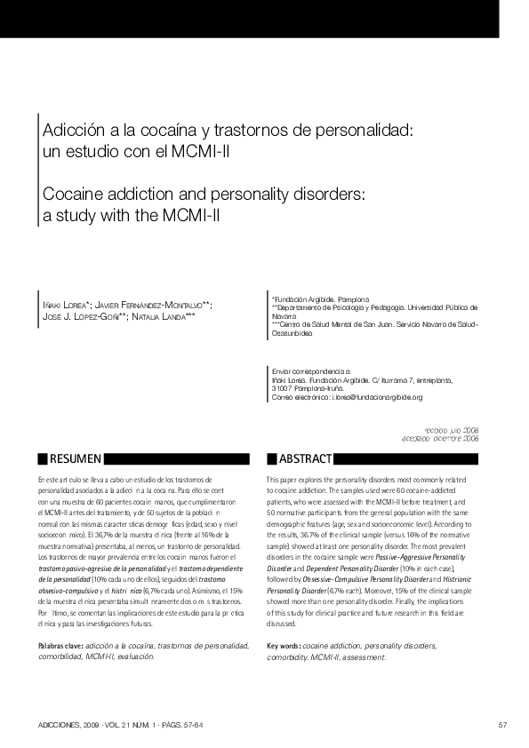 (PDF) Adicción a la cocaína y trastornos de personalidad: un estudio con el MCMI-II
