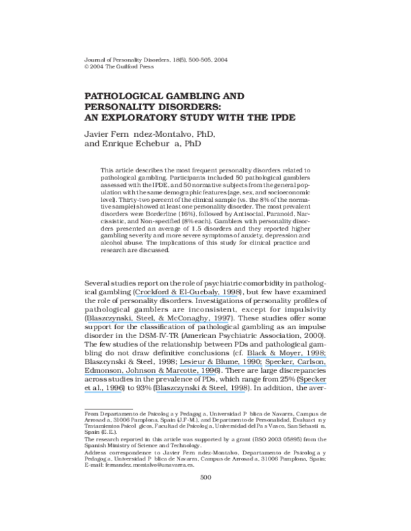 (PDF) Pathological Gambling and Personality Disorders: An Exploratory ...