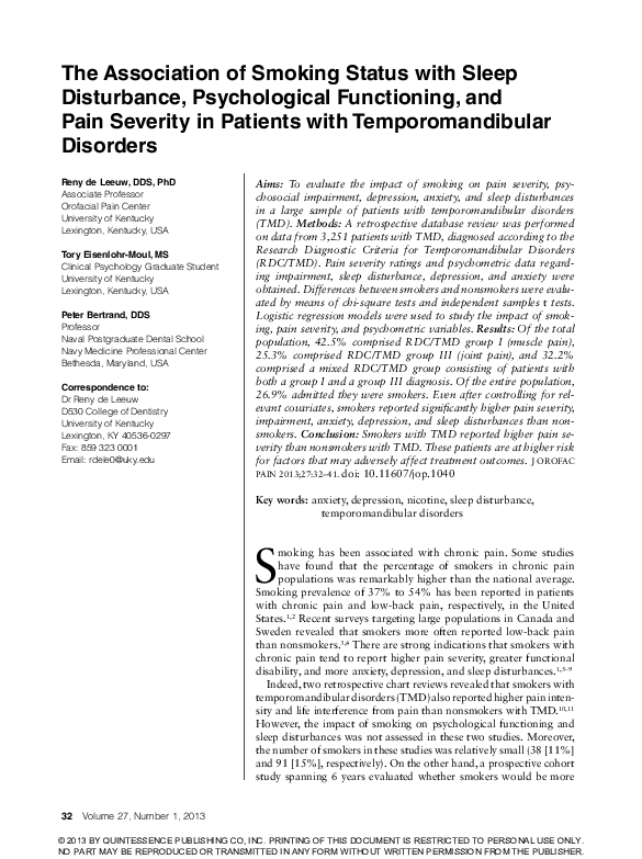 (PDF) The association of smoking status with sleep disturbance ...