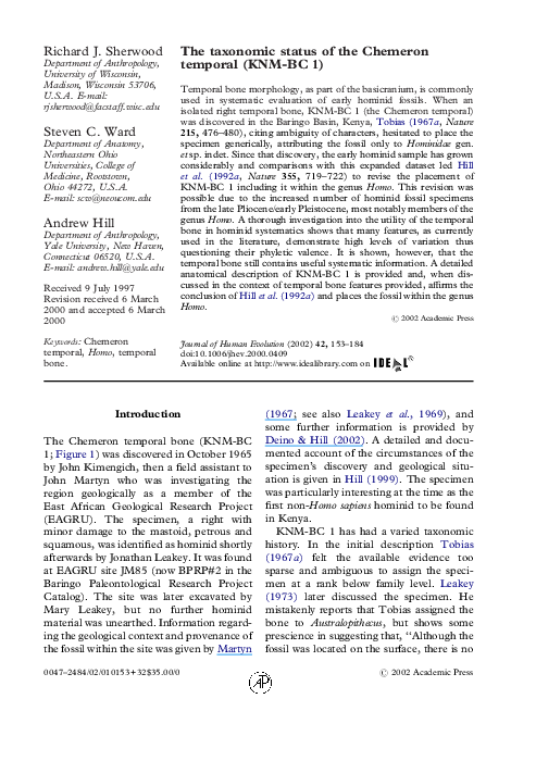(PDF) The taxonomic status of the Chemeron temporal (KNM-BC 1