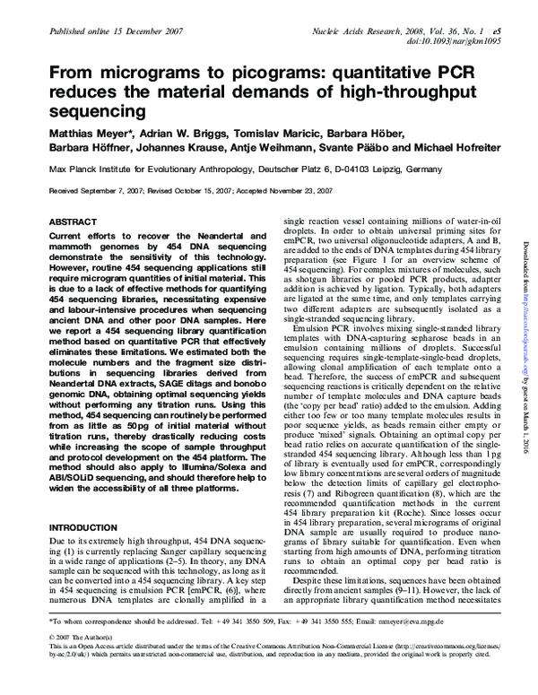 (PDF) From micrograms to picograms: quantitative PCR reduces the ...