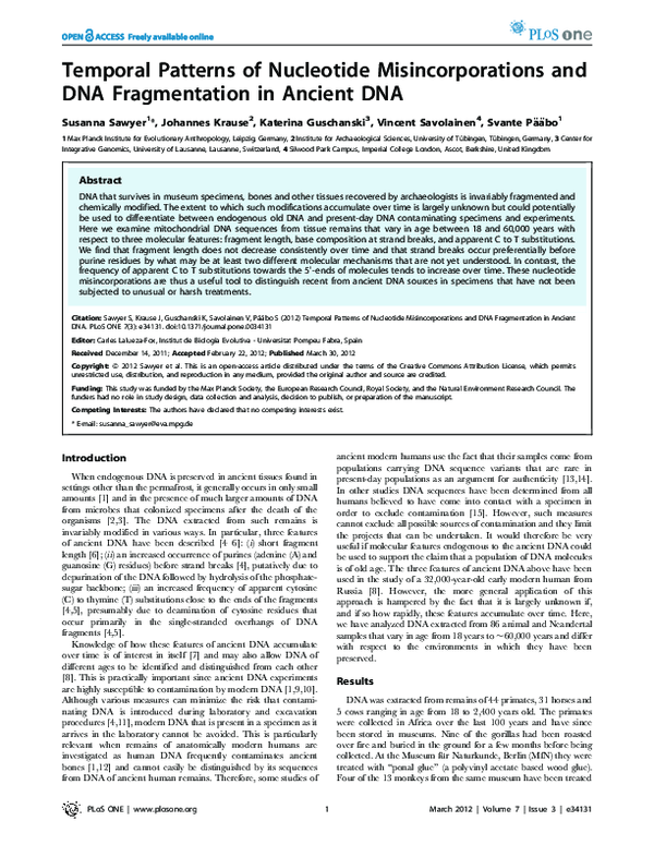 (PDF) Temporal Patterns of Nucleotide Misincorporations and DNA ...