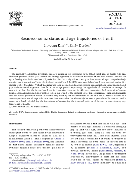 (PDF) Socioeconomic status and age trajectories of health