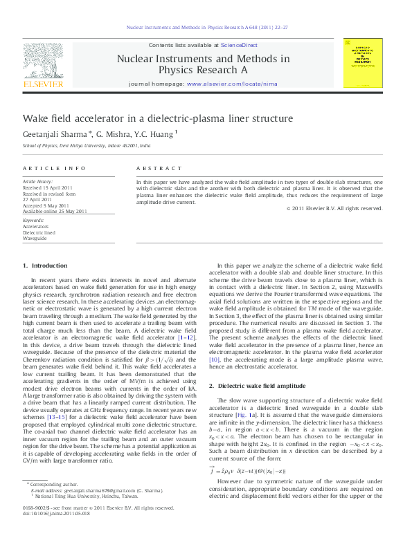(PDF) Wake field accelerator in a dielectric-plasma liner structure