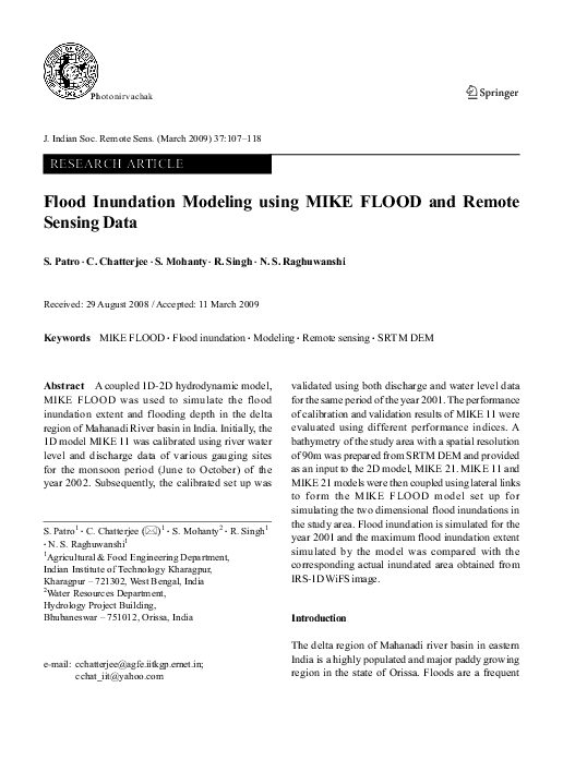(PDF) Flood inundation modeling using MIKE FLOOD and remote sensing data