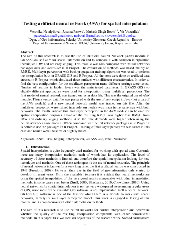Pdf Testing Artificial Neural Network Ann For Spatial Interpolation 