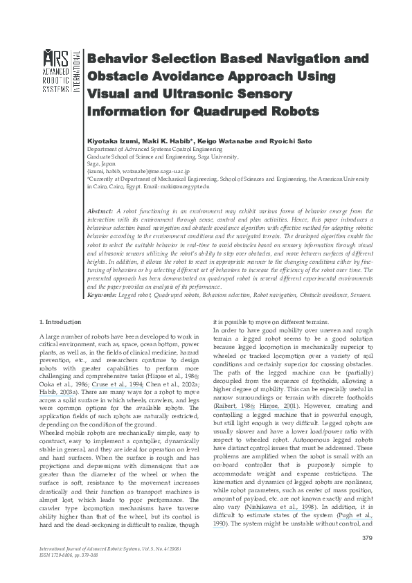 Pdf Behavior Selection Based Navigation And Obstacle Avoidance Approach Using Visual And