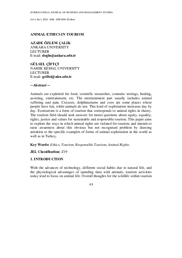 (PDF) ANIMAL ETHICS IN TOURISM