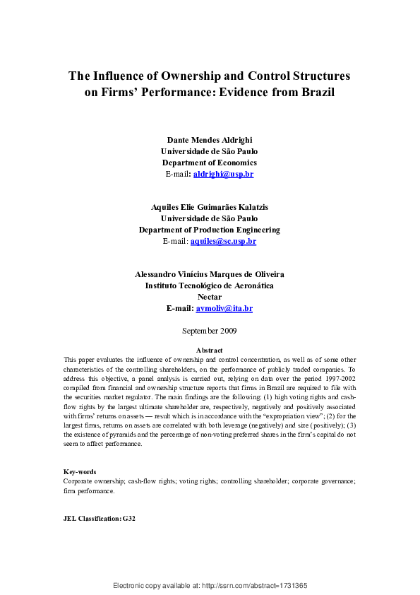 (PDF) The Influence of Ownership and Control Structures on the Firm Performance: Evidence from ...
