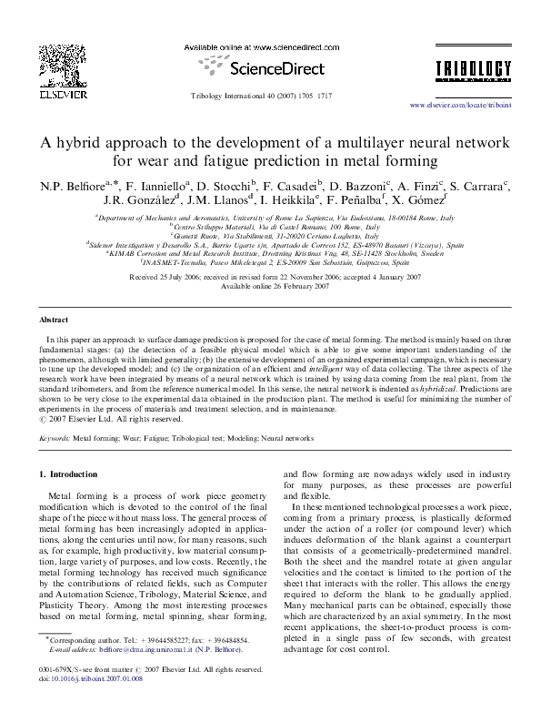 (PDF) A hybrid approach to the development of a multilayer neural network for wear and fatigue ...