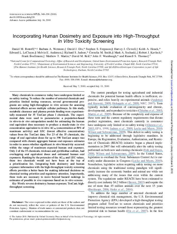 (PDF) Incorporating Human Dosimetry and Exposure into High-Throughput ...