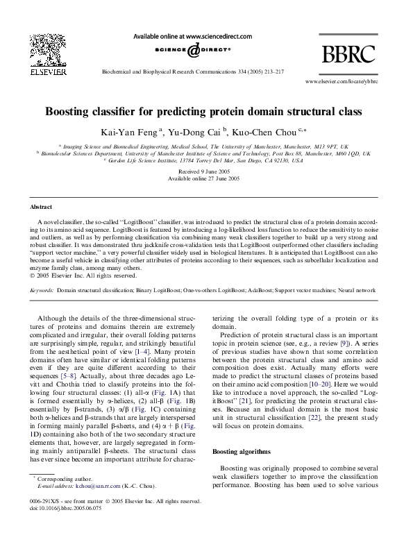 (PDF) Boosting classifier for predicting protein domain structural class