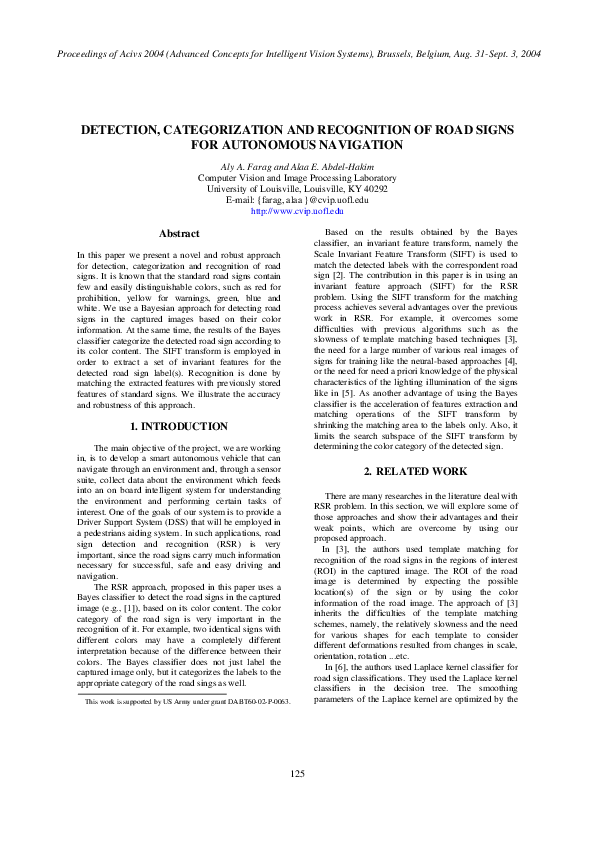 Pdf Detection Categorization And Recognition Of Road Signs For