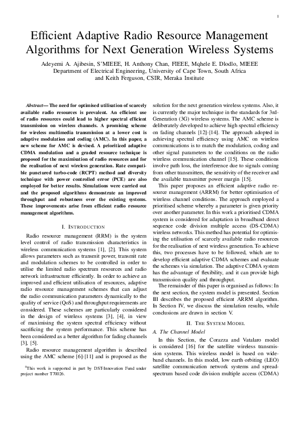 Pdf Efficient Adaptive Radio Resource Management Algorithms For Next Generation Wireless Systems