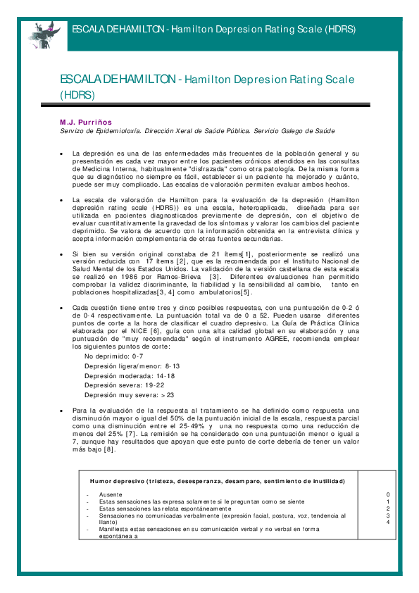 (PDF) ESCALA DE HAMILTON -Hamilton Depresion Rating Scale (HDRS) ESCALA ...