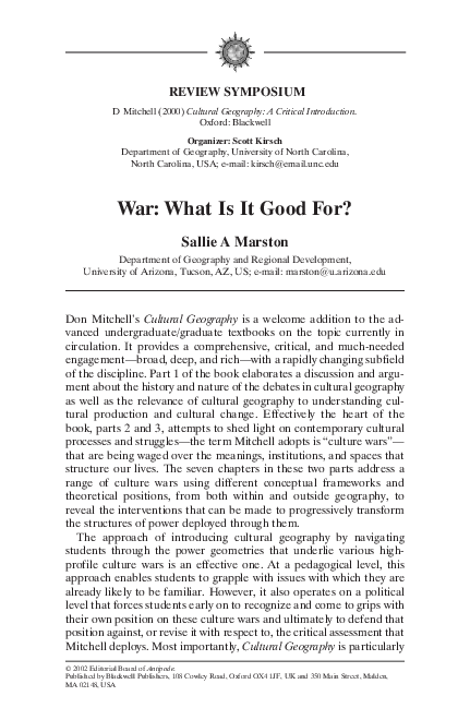 (PDF) War: What Is It Good For