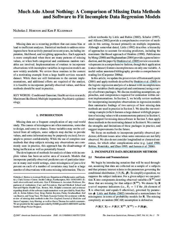 Pdf Much Ado About Nothing A Comparison Of Missing Data Methods And