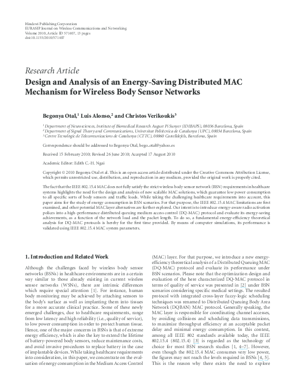 (PDF) Design and Analysis of an Energy-Saving Distributed MAC Mechanism for Wireless Body Sensor ...